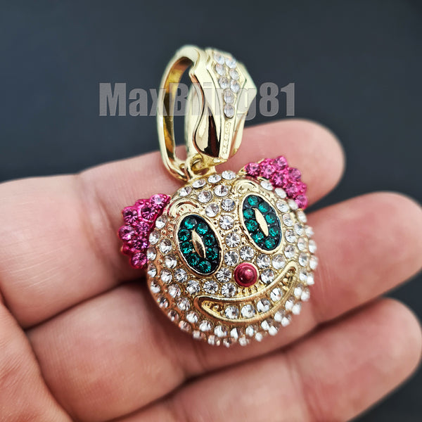 Hip Hop Gold Plated Clown Mask Pendant & 12mm 16" 18" 20" Iced Baguett
