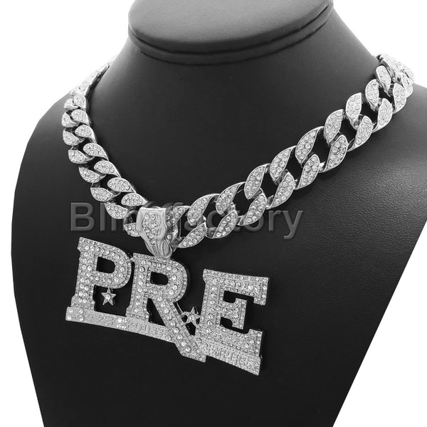 Hip Hop Young Dolph PRE Pendant & 18" Full Iced Cuban Choker Chain Nec