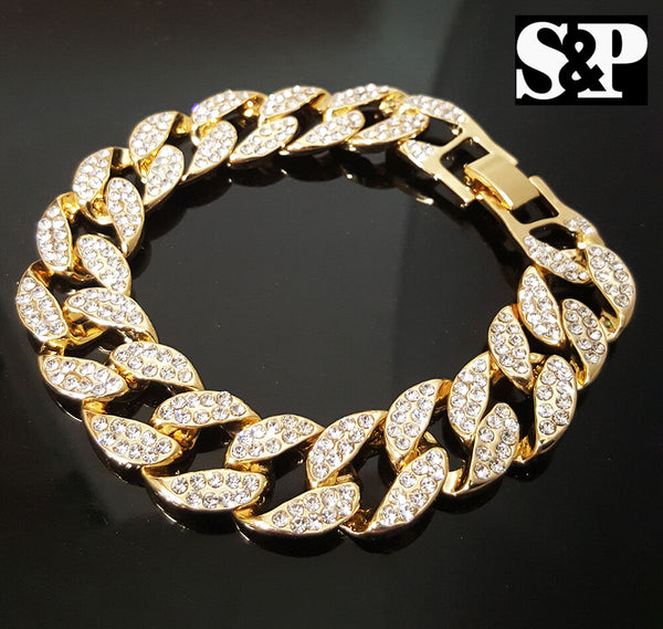 MEN'S HIP HOP QUAVO FULL ICED OUT LAB DIAMOND WATCH & CUBAN BRACELET C