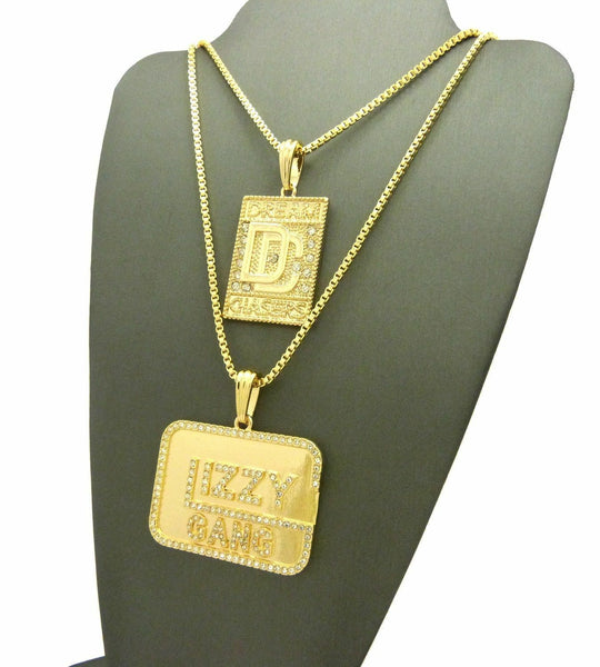 ICED OUT DREAM CHASERS & GLIZZY GANG PENDANT & BOX CHAINS NECKLACE SET