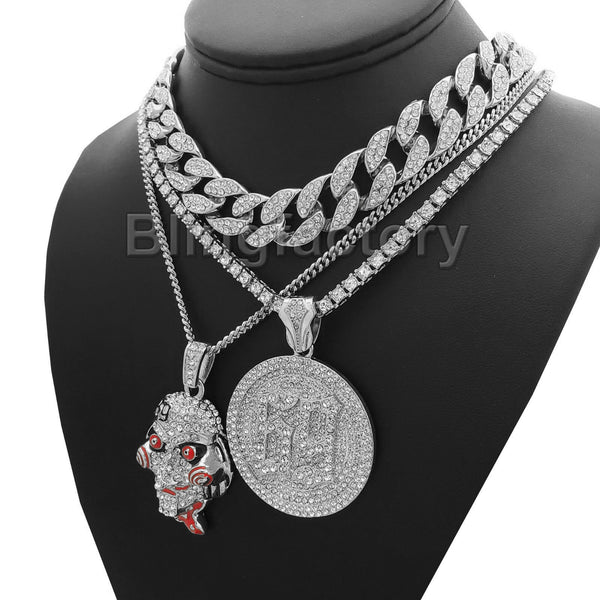 Hip Hop Tekashi69 SAW 69 pendant 18" 24" Full Iced Cuban Choker Chain