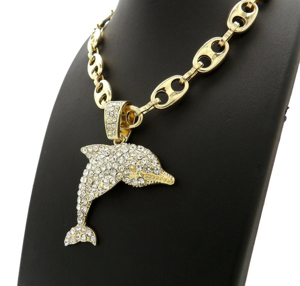 Hip Hop Iced out YOUNG DOLPH Dolphin Pendant & 20" 24" 30" Marina Chai