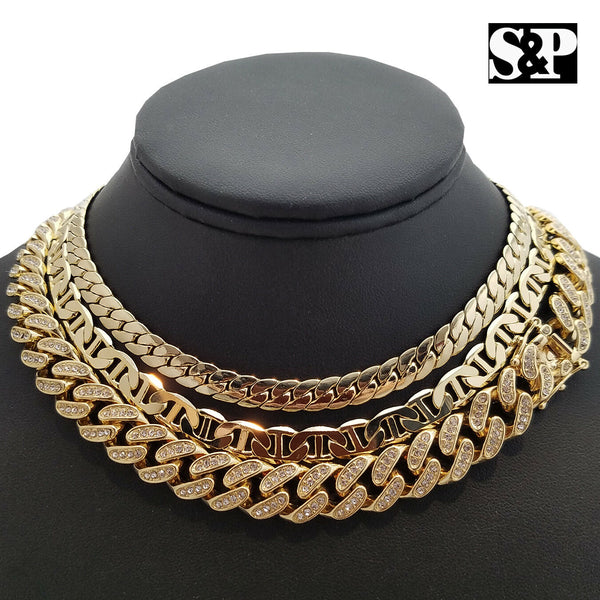 Hip Hop Gold plated Quavo 20" Choker Cuban, Gucci 3 Choker Chain Neckl