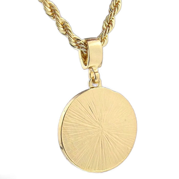 Hip Hop Iced Out Freemason Masonic Round CZ Pendant w/ 24" Rope Chain