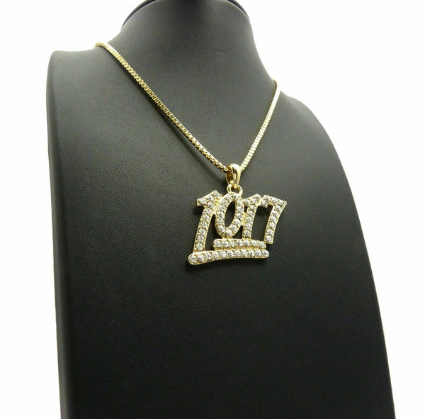 Iced Out Micro Number 1017 Pendant & 24" Box, Cuban, Rope Chain Hip Ho