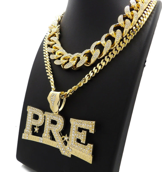 Hip Hop Iced Young Dolph PRE Necklace & 18" Full Iced Cuban Choker Cha
