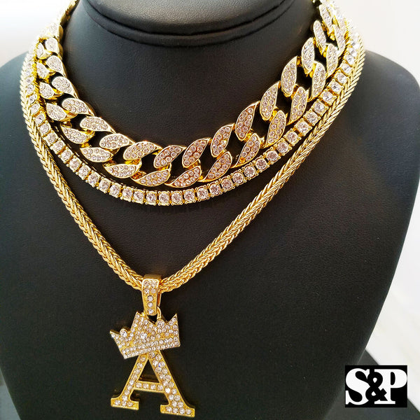 Hip Hop Quavo Choker 16" Full Iced Cuban & 1 ROW DIAMOND CHAIN & "A" N