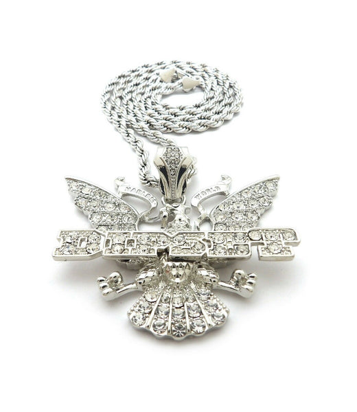 HIP HOP ICED OUT SILVER PLATED DIPSET PENDANT & 4mm24" ROPE CHAIN NECK