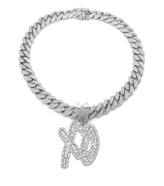White Gold Plated XO Gang pendant & 16" 18" 20" Iced Box Lock Cuban Ch